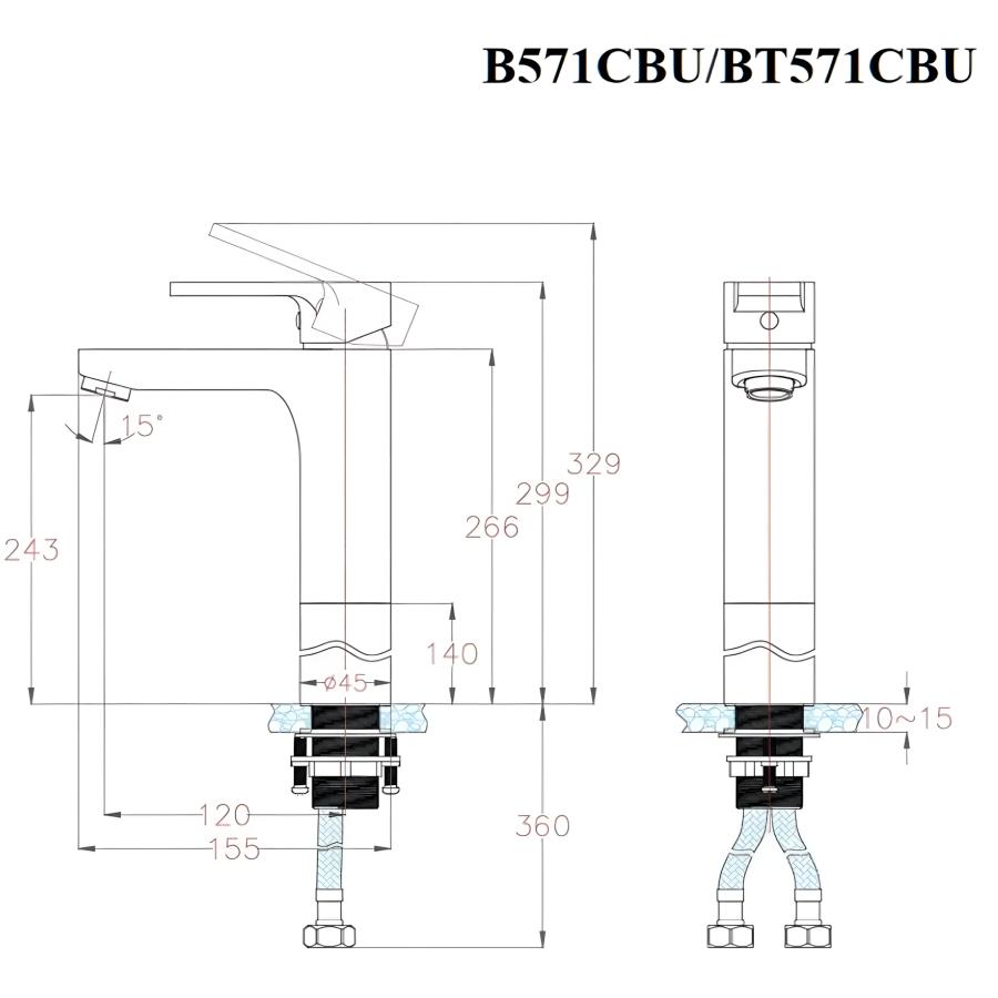 Vòi Lavabo Caesar Nóng Lạnh B571CBU Thân Cao Màu Đen